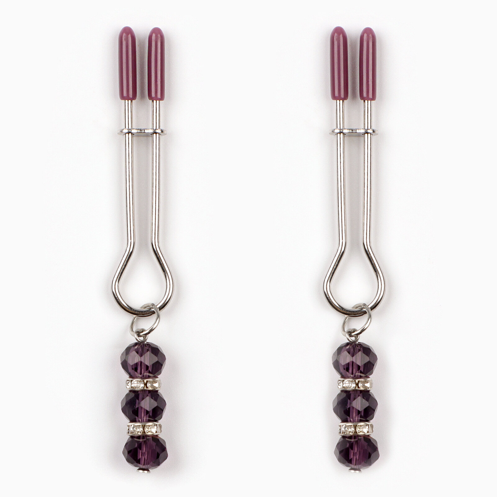 Зажимы для сосков БДСМ аксессуар, с бусинами, металл, пластик, фиолетовый