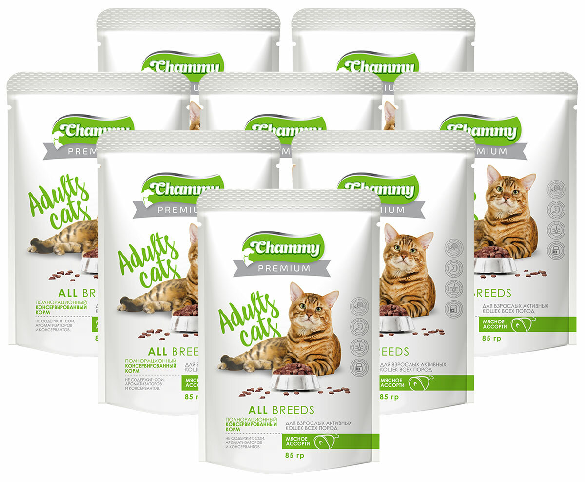 CHAMMY PREMIUM для взрослых кошек с мясным ассорти пауч 85 гр 85 гр х 8 шт