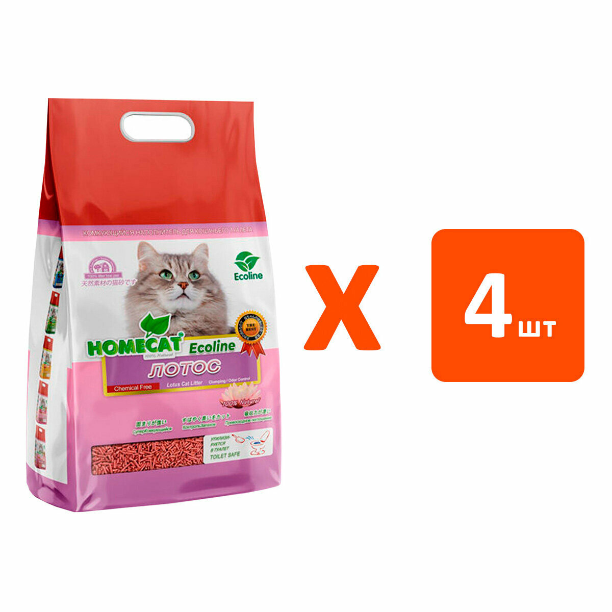 HOMECAT эколайн лотос наполнитель комкующийся для туалета кошек (6 л х 4 шт)