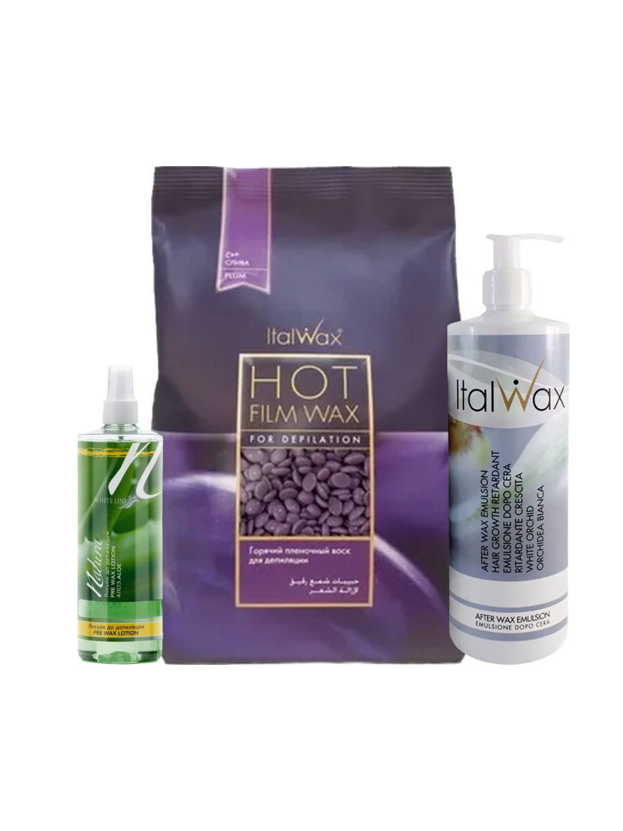 Воск в гранулах Слива ITALWAX NATURA Plum,1000гр+(Набор уход до/после Лосьон Алоэ, Орхидея,750 мл)