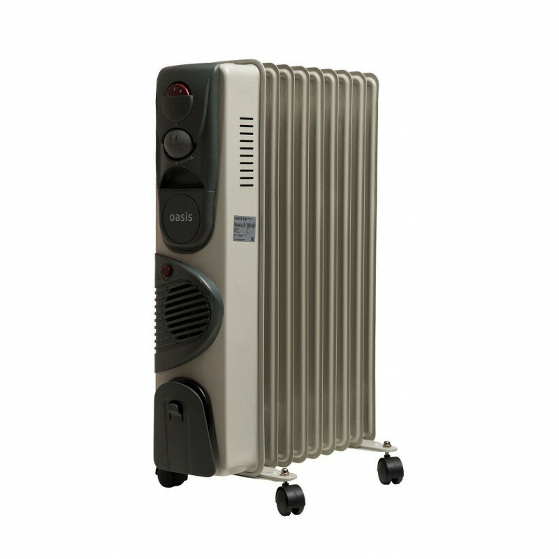 Радиатор масляный 2000 Вт 9 секций, тепловентилятор 400 Вт 3 режима (800/1200/2000), термостат, обогрев 20м2, Oasis BB-20T 92124