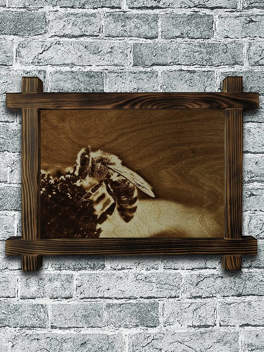 Картина Vilartwood "Пчела на цветке" с рамой 39х30 см коричневый 1 шт