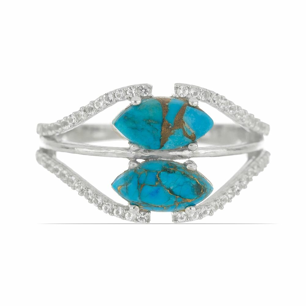 Кольцо, серебро, 925 проба, родирование, бирюза, топаз