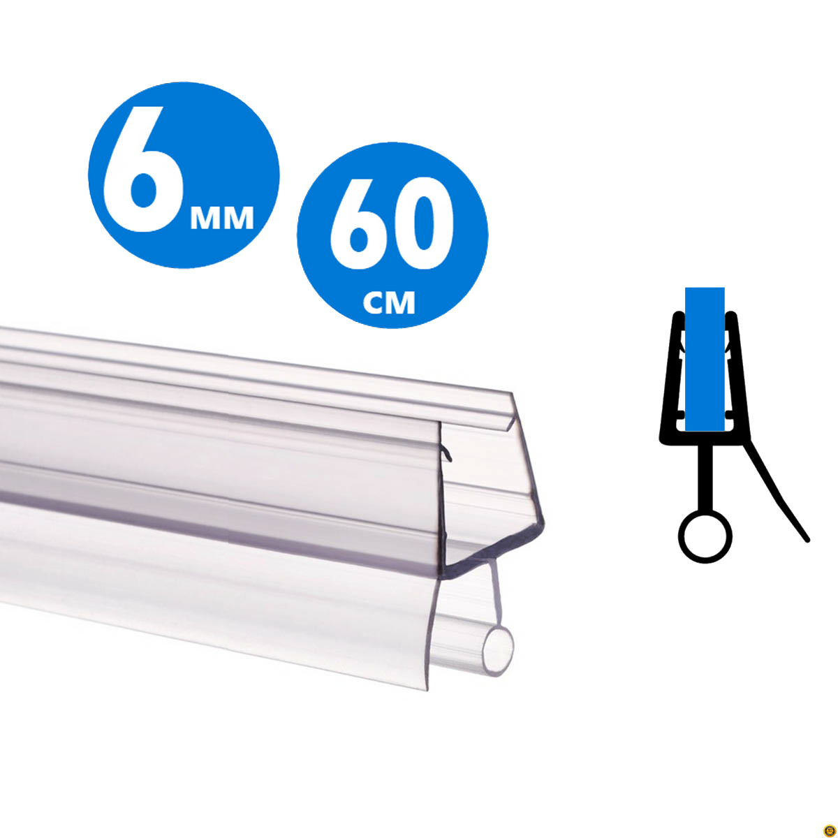 Молдинг дверной нижний для душевой кабины, на стекло и дверь толщиной 6 мм, 60 см, два отражателя 11 мм, профиль Цх арт.1016065001