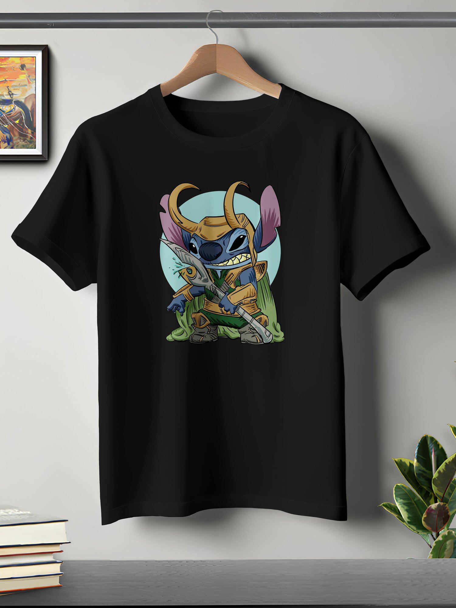 Футболка  Детская ONEQ 110 (5-6) размер с принтом Стич-Локи, черная