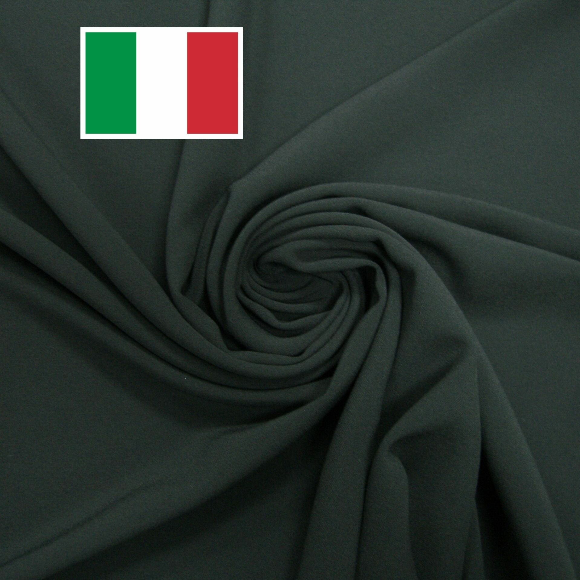 Ткань Кади итальянская плательная, костюмная ( вискоза 75%, шелк 10%, пэ 10%, эл. 5%), ширина 130 см, Отрез 1.8 метра. Цвет черный. Ткань креповая Италия для шитья и рукоделия.