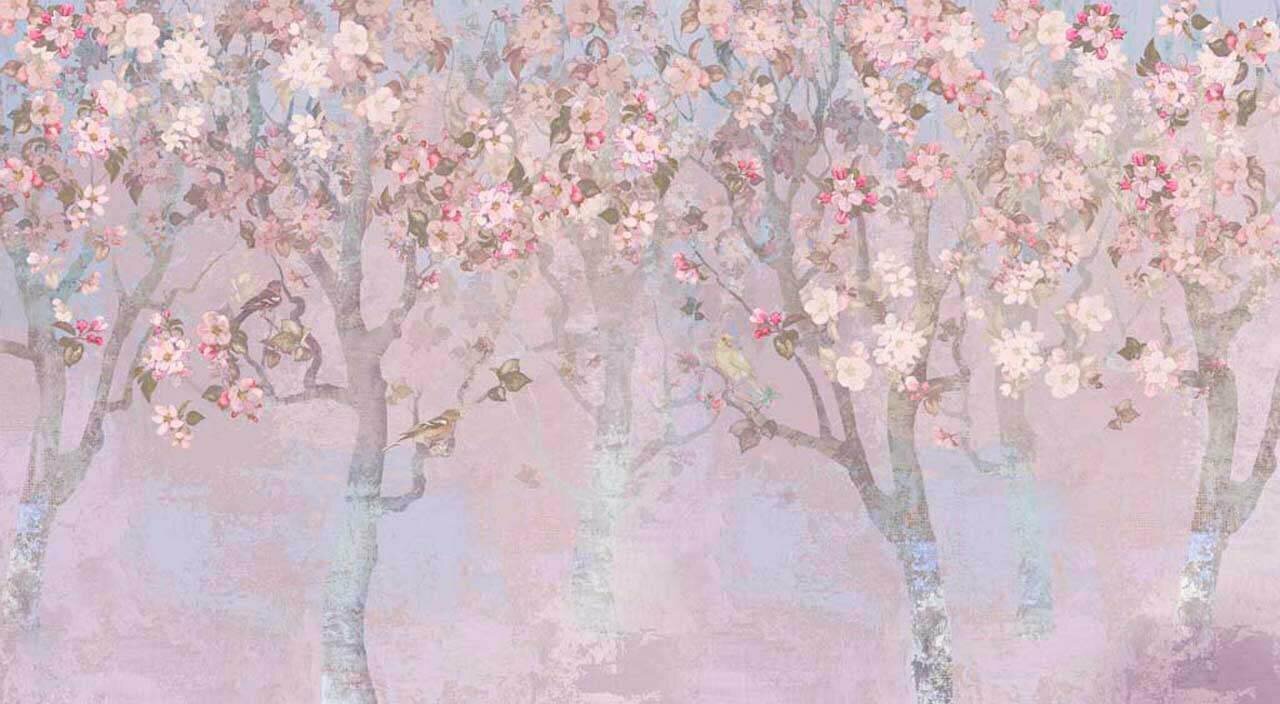 Фотообои Сад с цветущими деревьями в нежных тонах 7-533-XL-Велюр 270 x 500 см (ВхШ) Бесшовные, флизелиновые, влагостойкие обои MasterFresok