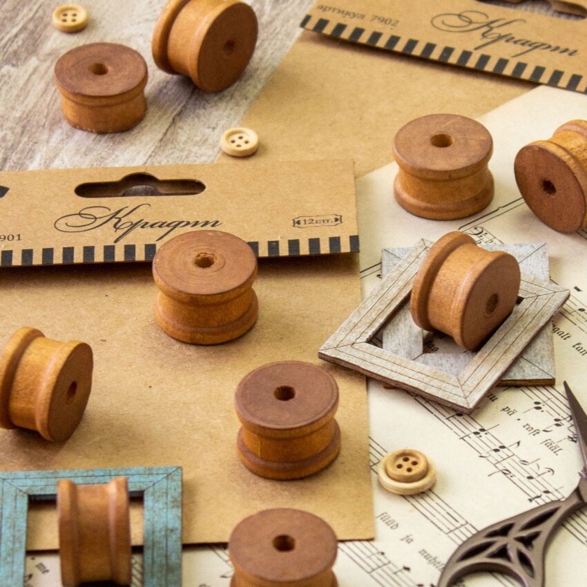 Декоративные катушки Рукоделие деревянные, 12 шт, размер 22х14 мм