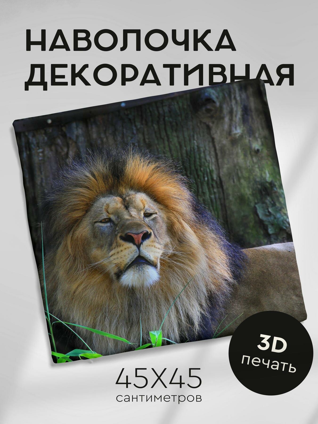 Наволочка декоративная, 45х45см / лев / большая кошка