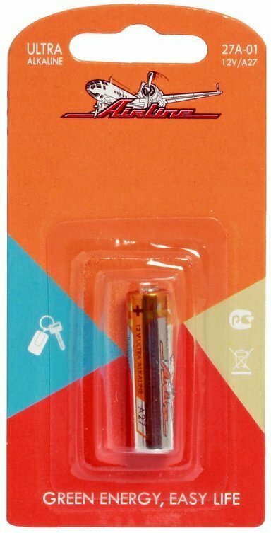 Батарейка A27 12V для брелоков сигнализаций щелочная 1 шт. (27A-01) AIRLINE