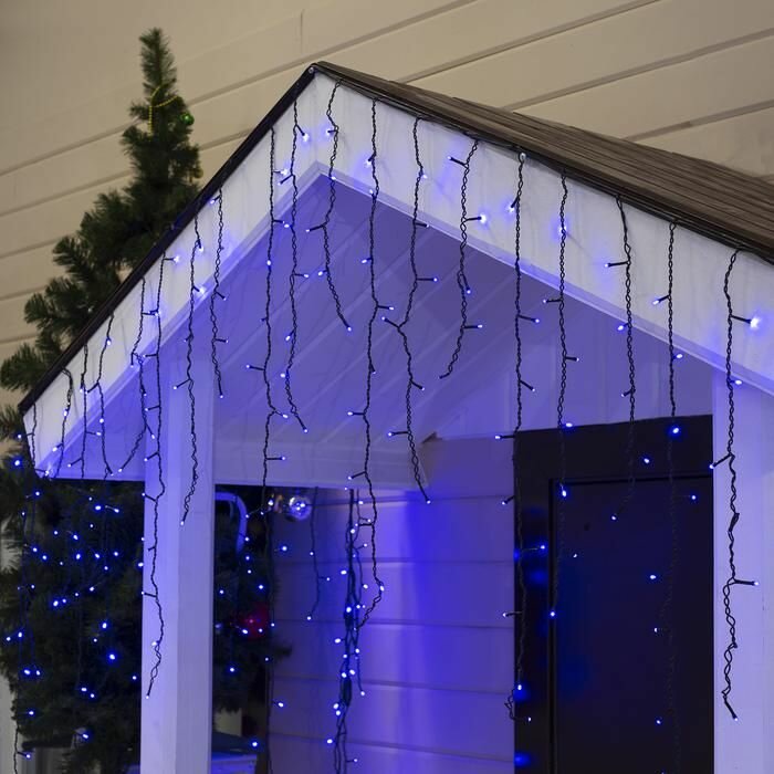 Гирлянда Бахрома 3 0.9 м, IP44, УМС, тёмная нить, 232 LED, свечение синее, 220 В