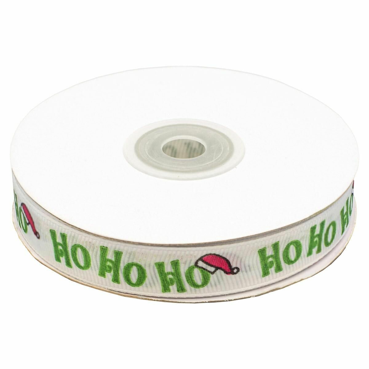 Лента айрис "Ho Ho Ho", репсовая, 15 мм, 22,5 м, белая