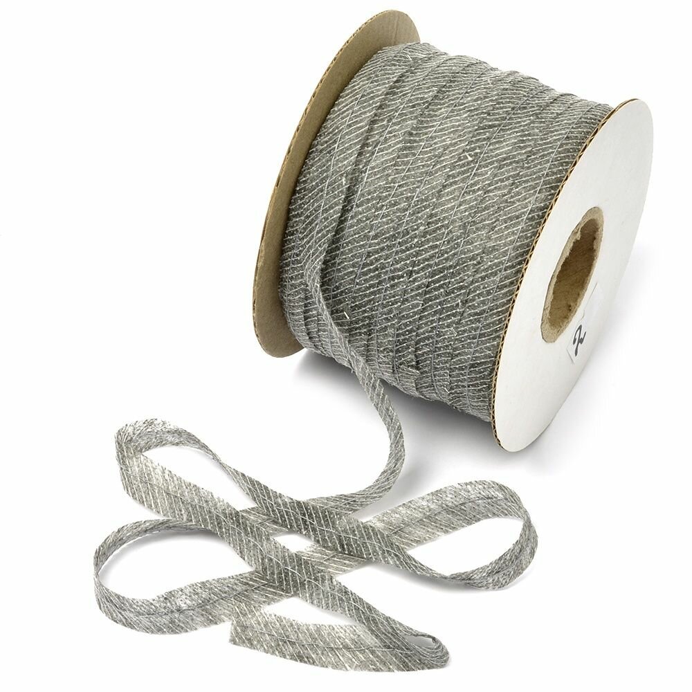 Нитепрошивная лента IDEAL клеевая, по косой с нитью 12 мм, серая, в индивидуальной упаковке, рулон 100 м