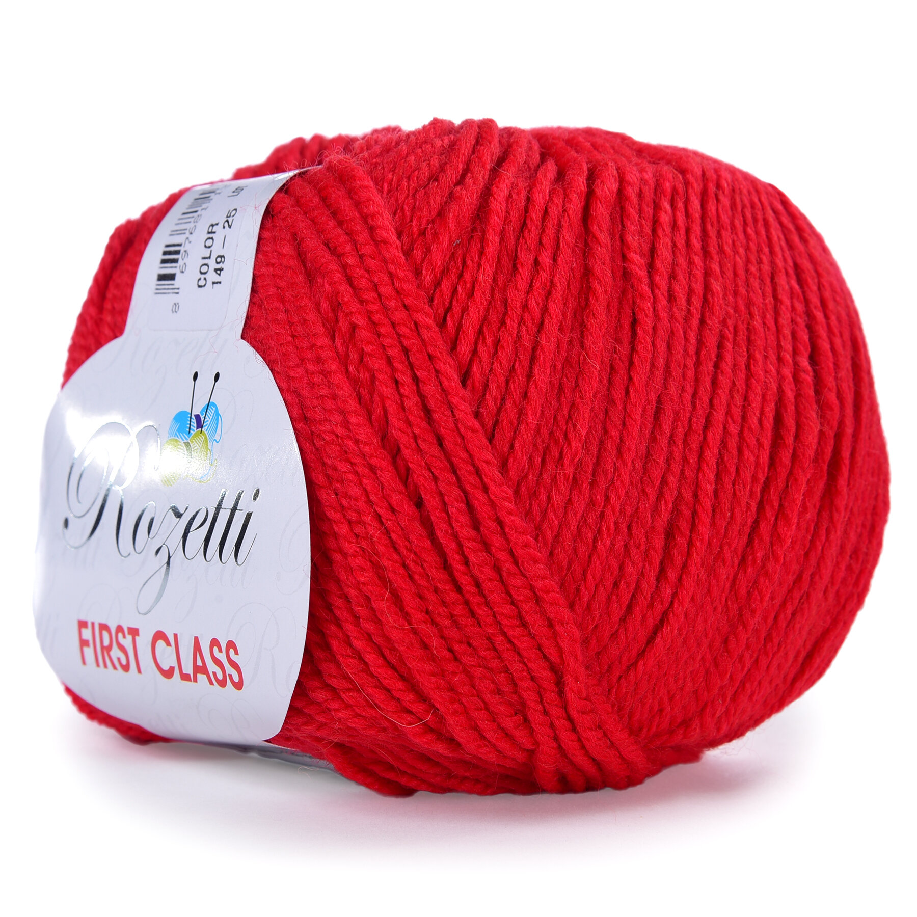 Пряжа Rozetti FIRST CLASS. 50% Мериносовая шерсть, 50% Микрофибра, 50гр/115м, (149-25 Ярко-Красный) 1 упаковка (10 мотков)