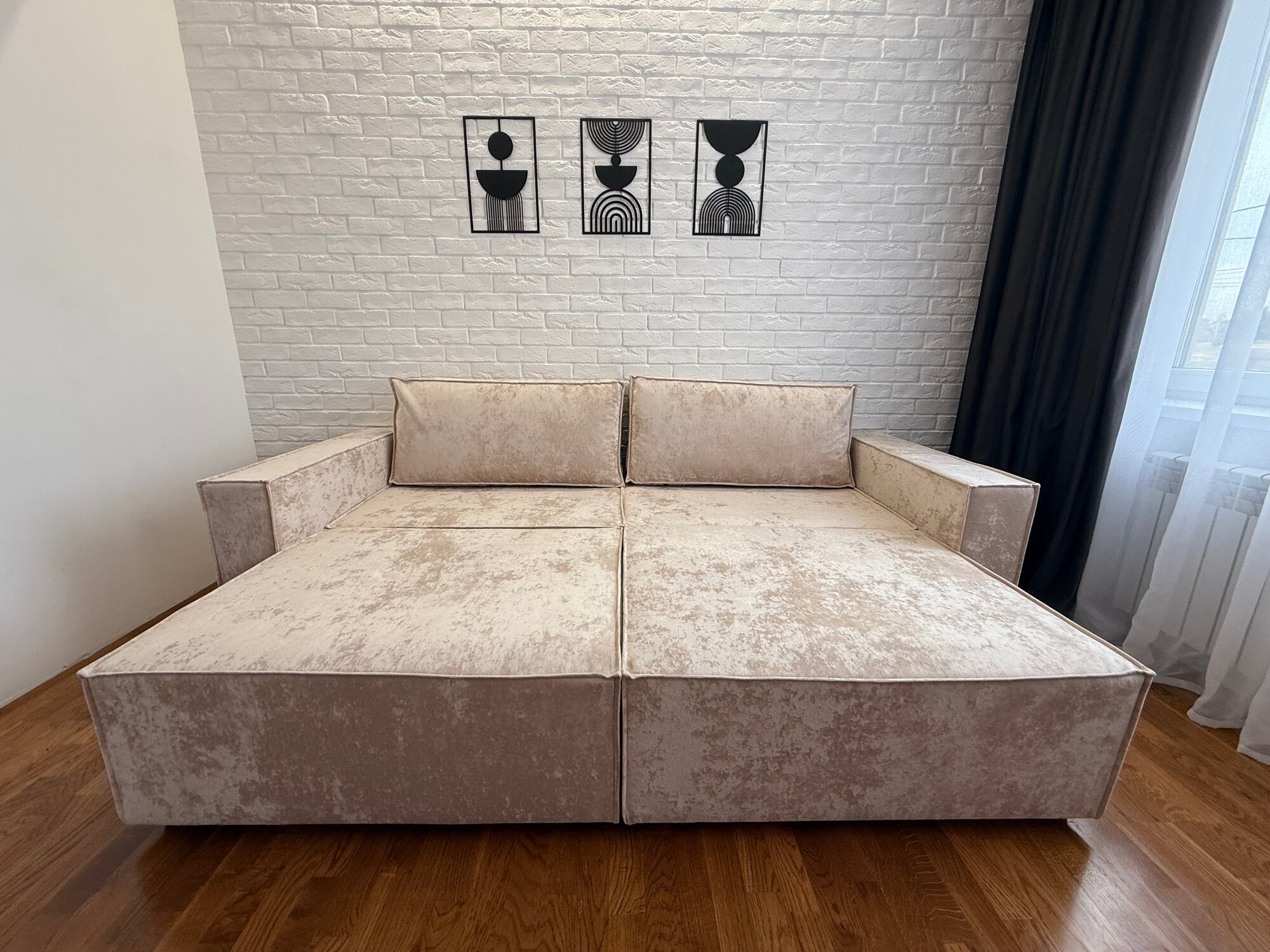 Диван-кровать MF-SOFA "Лофт Cream", двухсекционная еврокнижка, бежевый, 240x155 см — фото 1
