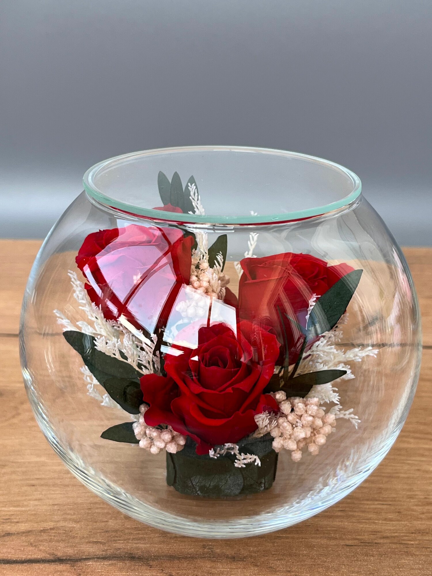 Натуральные кустовые розы в стекле, вакуум*