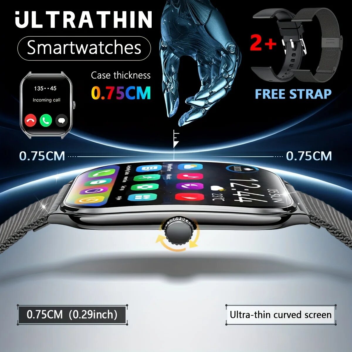 Смарт-часы Silver silicone, 1.96" AMOLED, Ultra Thin
