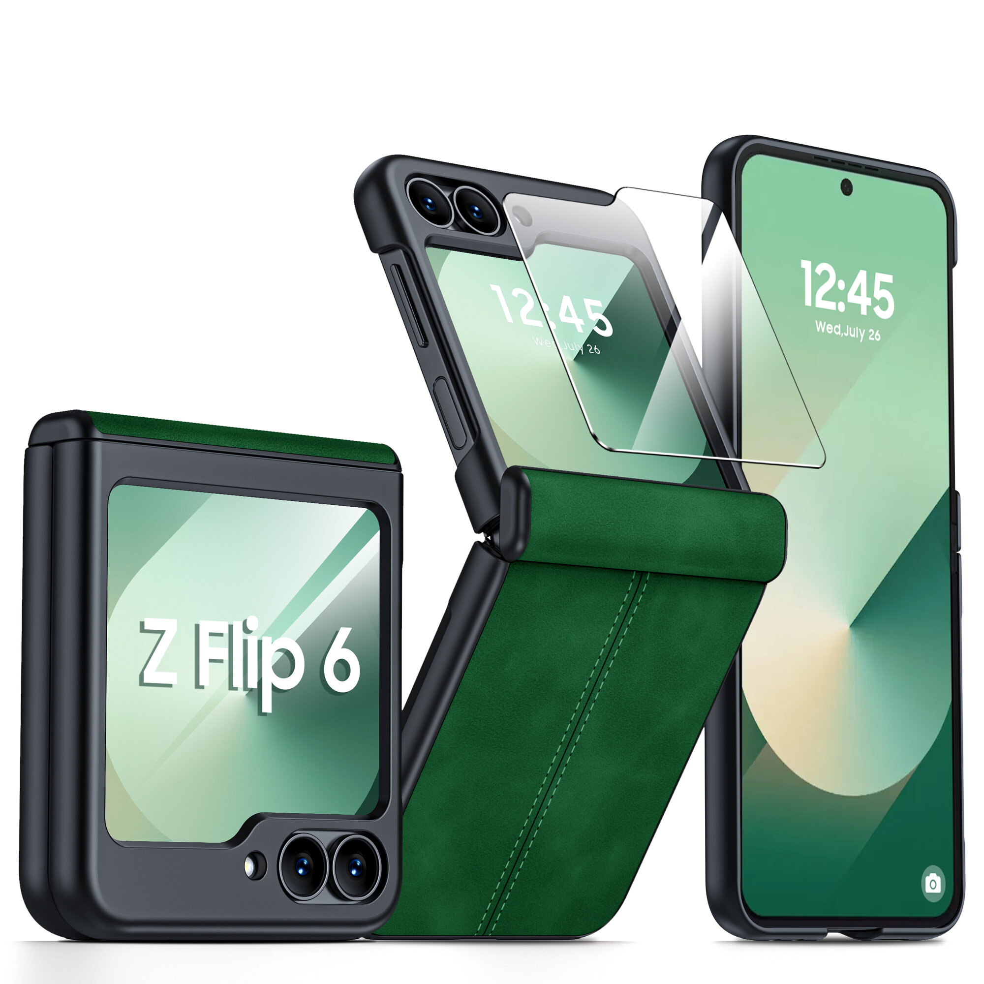 Чехол для Samsung Galaxy Z Flip6 / Самсунг Галакси Z Flip6, soft touch, накладка, искусственная кожа, поликарбонат (PC), защита камеры, ударопрочный, усиленные углы, Samsung, Samsung Galaxy Z Flip6, green