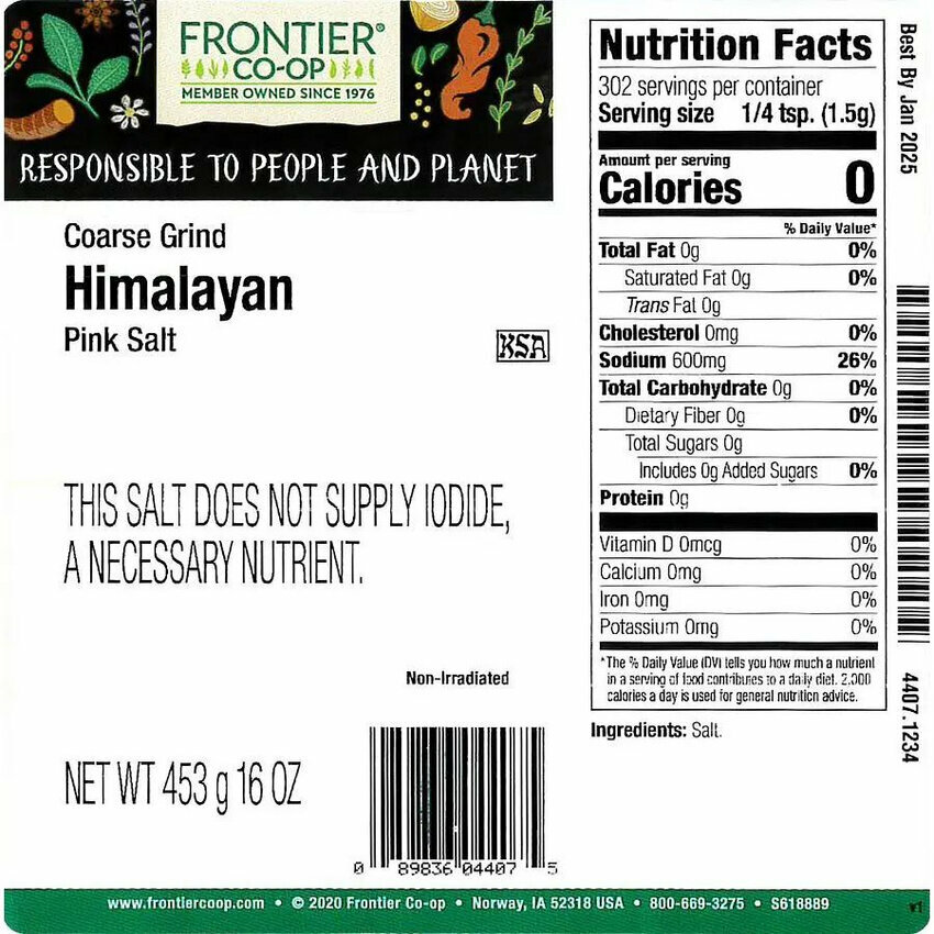 Frontier Co-Op, гималайская розовая соль крупного помола, 453 г
