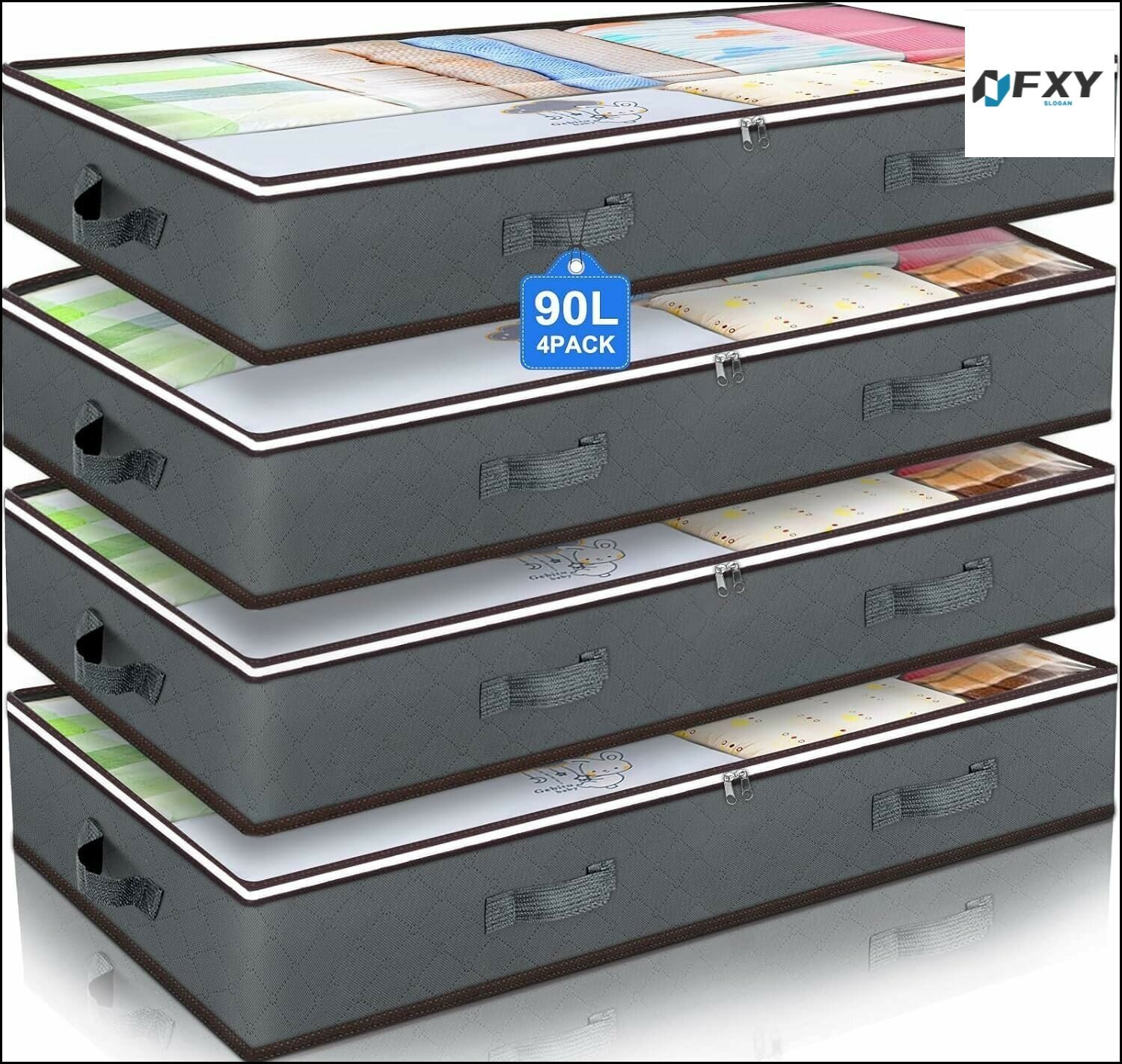 Эксклюзивные серые контейнеры для хранения 100X50X18CM под кровать, комплект 4 штуки объемом 90 литров