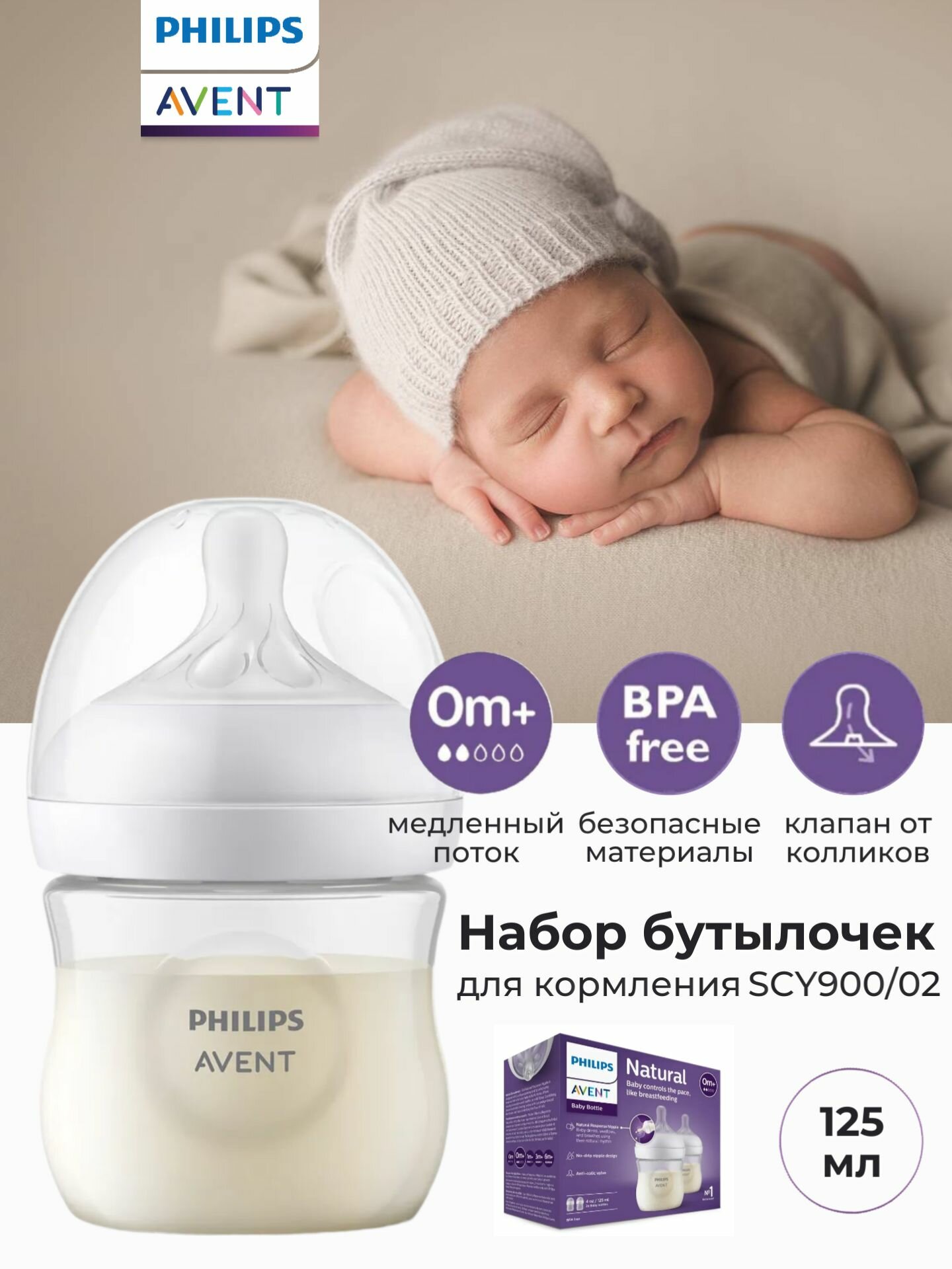Philips Avent Набор бутылочек для кормления Natural Response 0+ SCY900/02 125 мл 2 шт