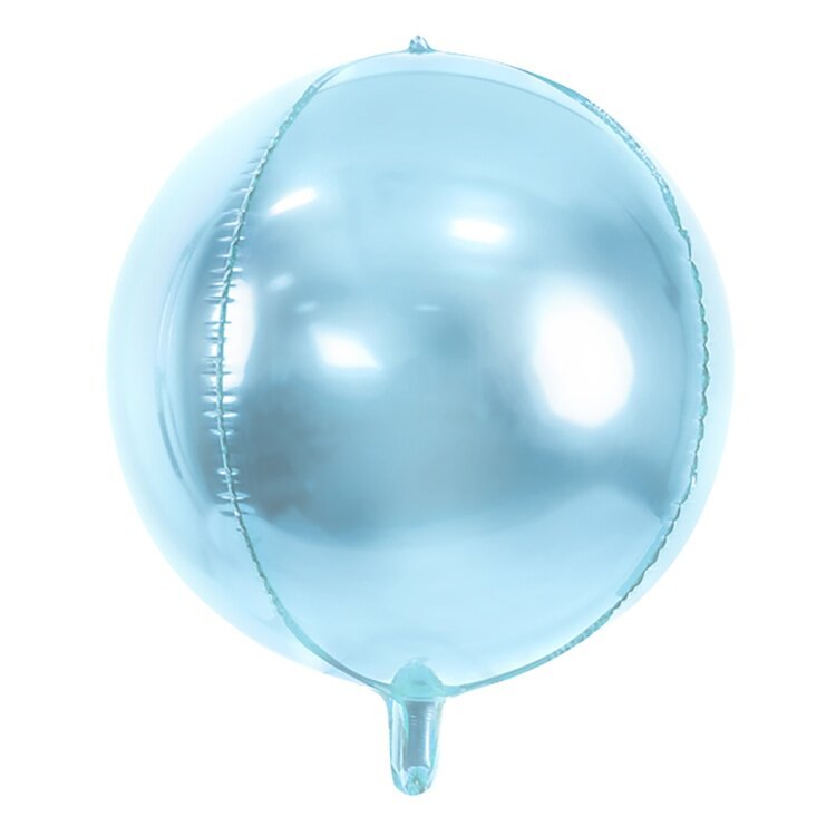 Воздушный шарик PartyDeco 3D сфера, без рисунка, 16", металлик, Sky Blue