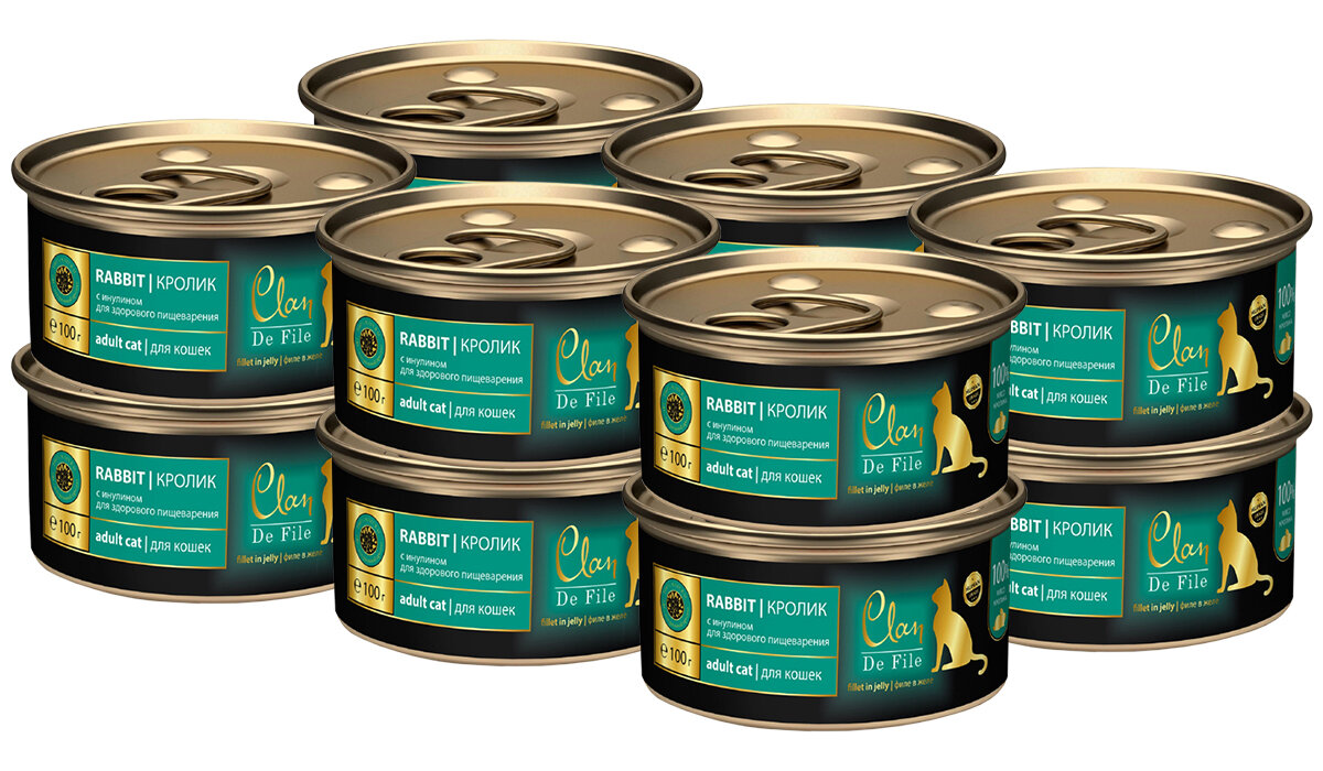 Корм влажный Clan De File монобелковый для кошек, кролик инулин, 100 г х 12 шт