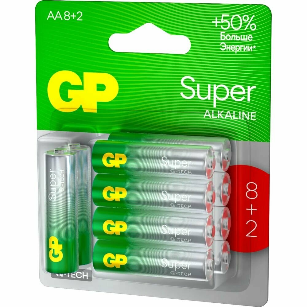 Алкалиновые батарейки GP Super Alkaline G-Tech АA, набор 10 шт. 8+2 15A8/2-CR10 15783864