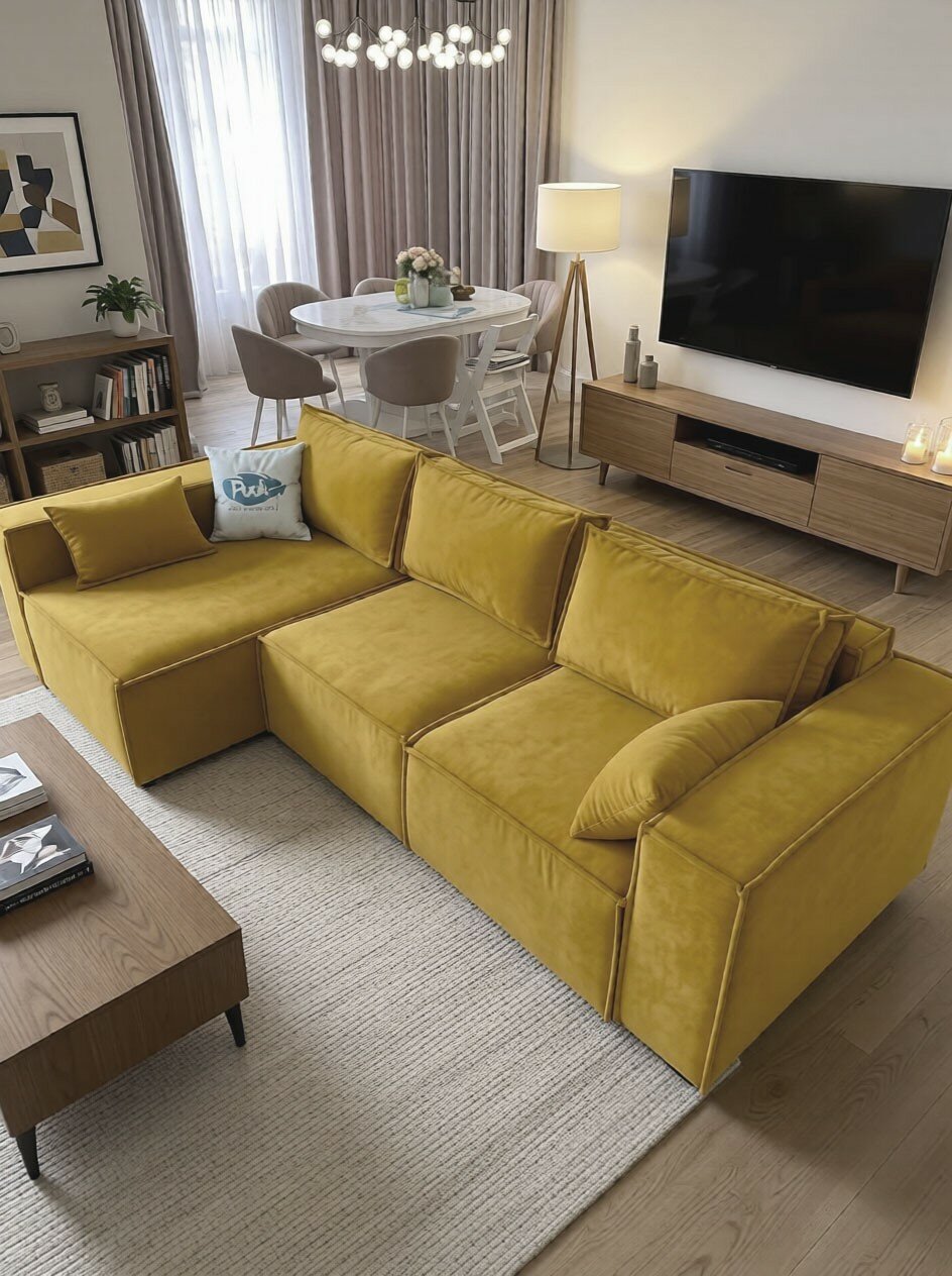 POOH Диван-кровать угловой Лофт(Норд ) velour Mustard, 292х156х88см еврокнижка Левый