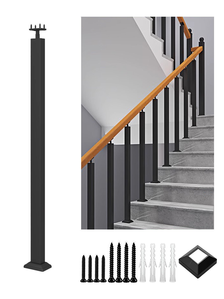 Столб для металлических перил, ограждения для балкона, мансарды, лестницы (уличные, черные)