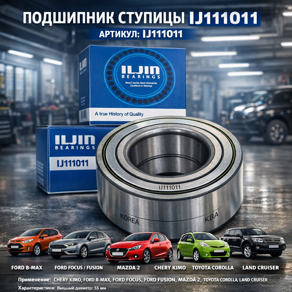 Подшипник ступицы передний IJ111011 для Chery Kimo, Ford B-MAX, Focus, Fusion, Mazda 2, Toyota Corolla, Land Cruiser