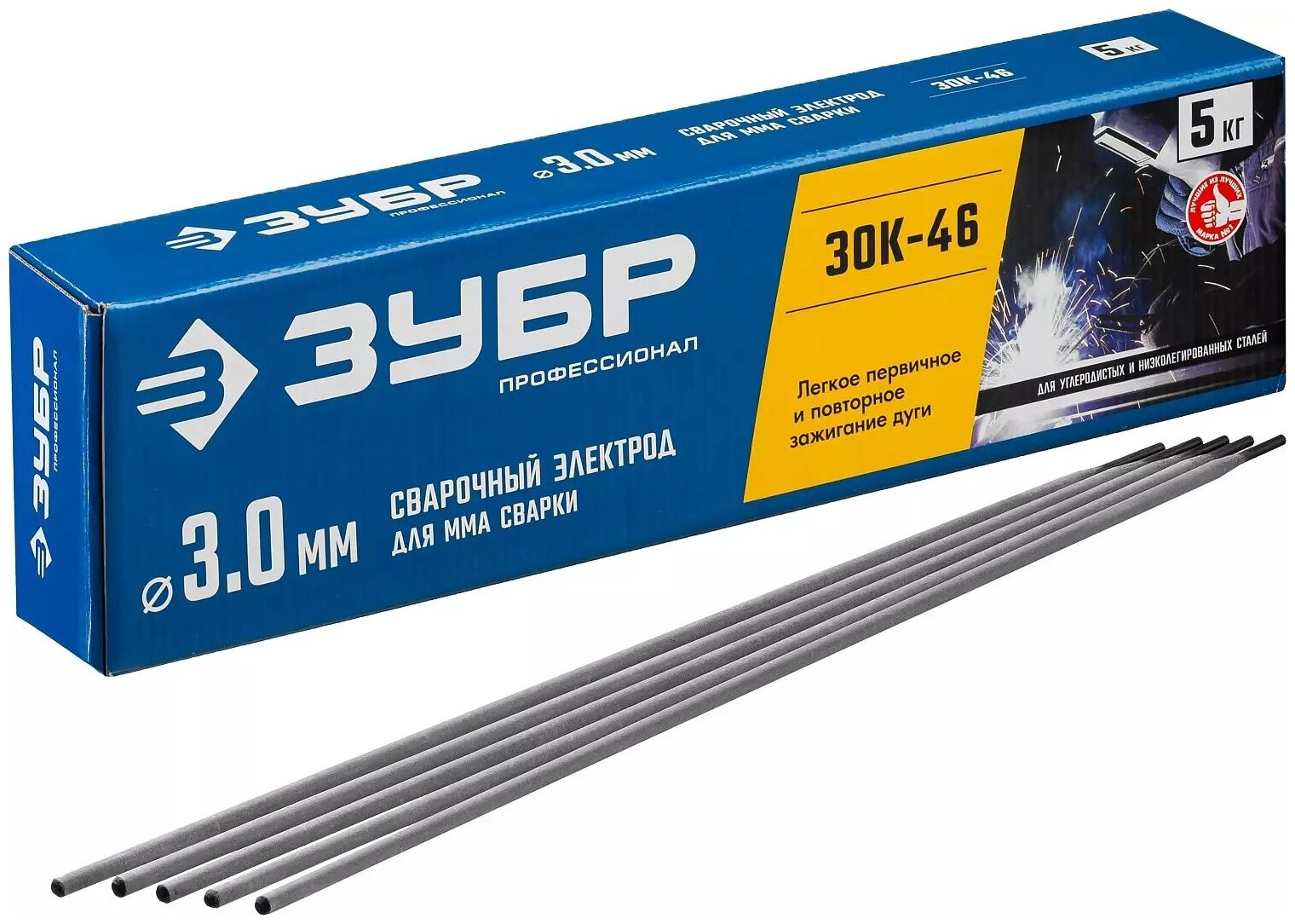 ЗУБР электрод сварочный ЗОК-46 с рутил-целлюлозным покрытием, для ММА сварки, d 3.0 х 350 мм, 5 кг в коробке, Профессионал.