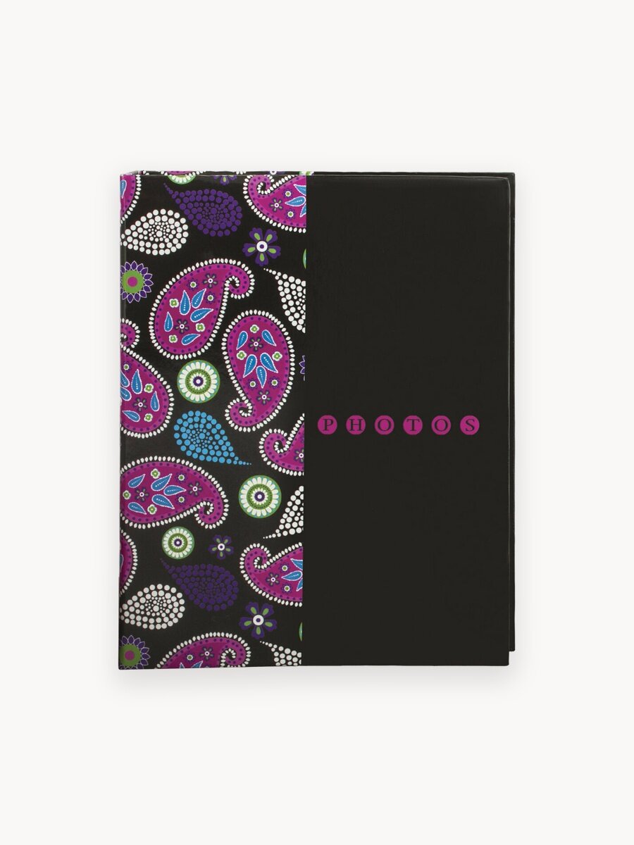 Фотоальбом семейный/свадебный/детский на 200 фотографий 10x15 см "Пейсли", твердая обложка, листы с карманами, черный с розовым, Brauberg, 390668