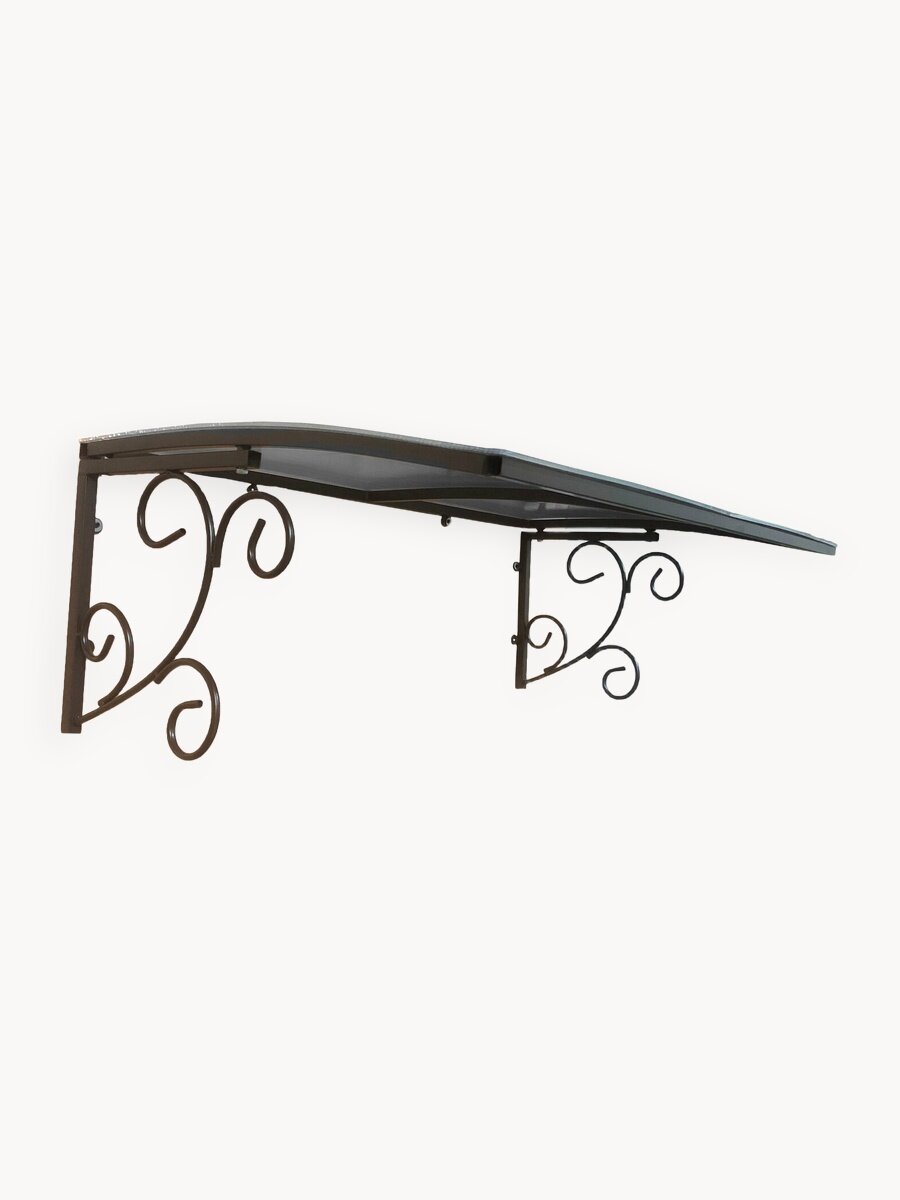 Козырек металлический над входной дверью, над крыльцом YS134SK коричневый каркас с серым поликарбонатом ArtCore