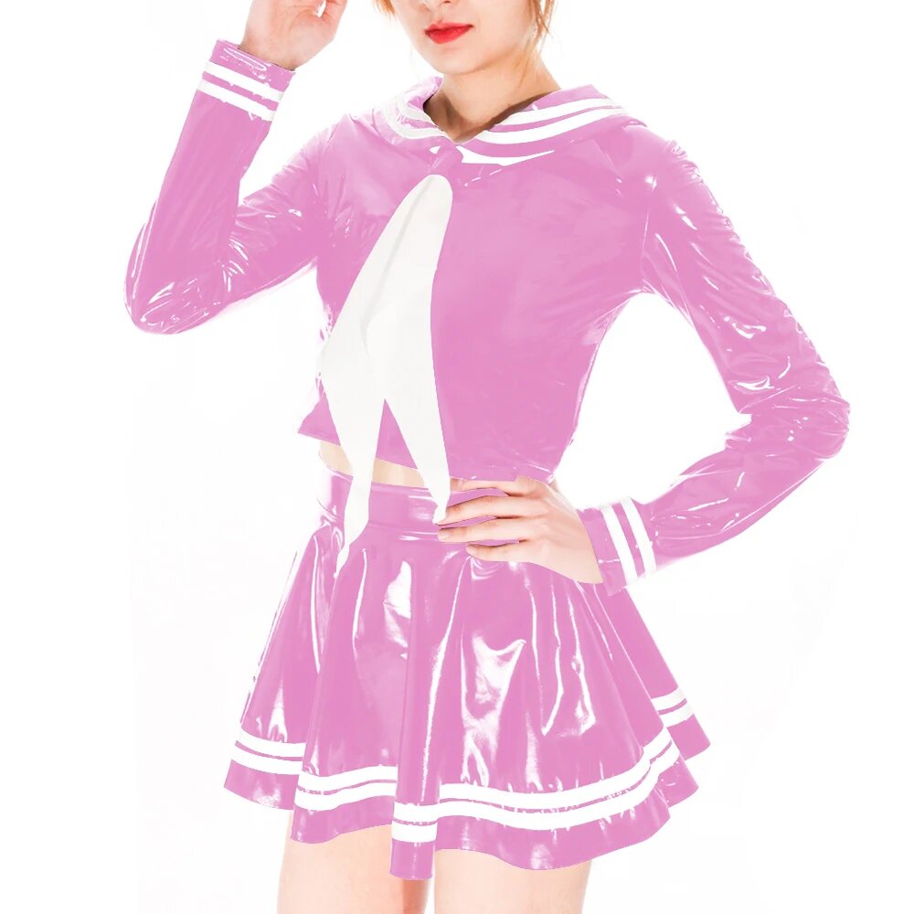 Комплект sailor dress wetlook полиэстер с пандексом Розовый, 5XL, Розовый