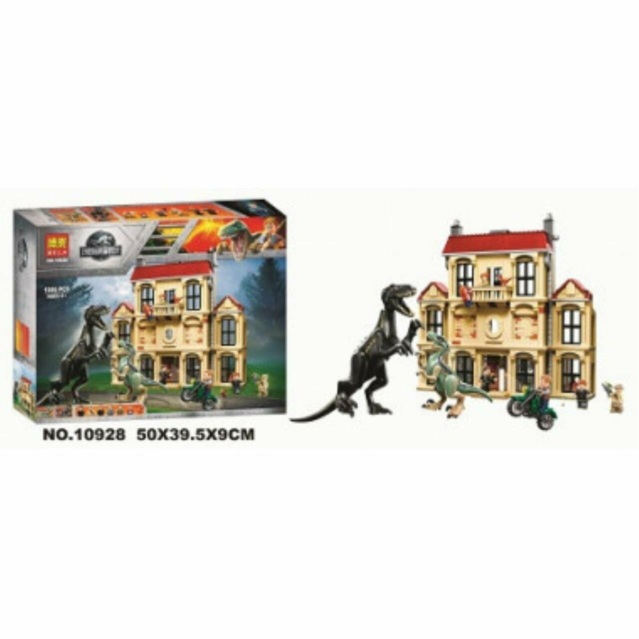 Конструктор BELA 10928 Dinosaur World Нападение Индораптора в поместье Локвуд 1046 дет. 50х40х9 см