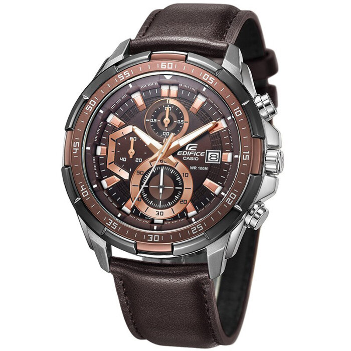 Наручные часы CASIO Edifice, серебряный, коричневый — фото 1