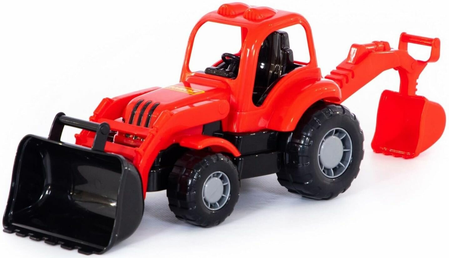 Трактор - экскаватор "Крепыш" с ковшом, игрушечная машинка для детей, пластиковая игрушка для песочницы и дома, цвет микс