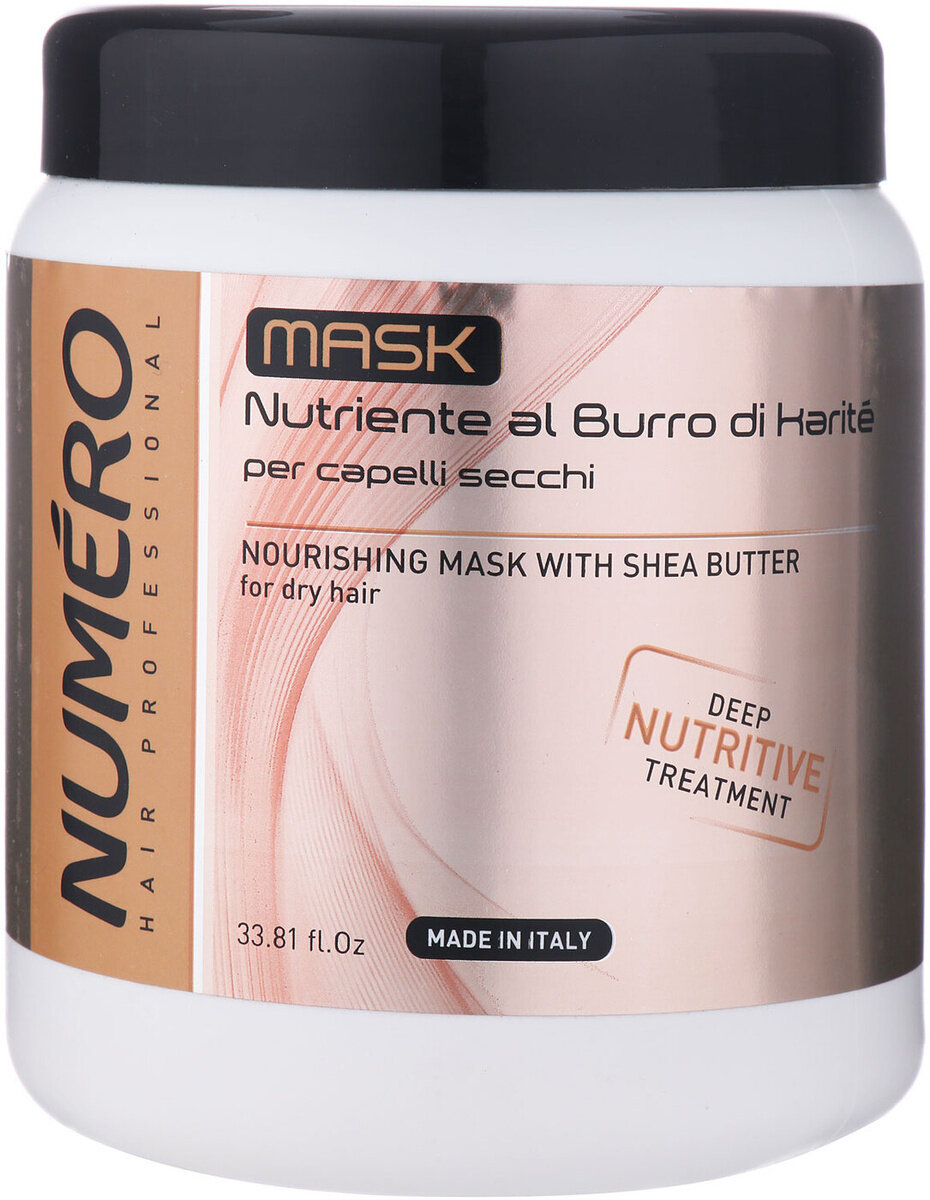 BRELIL, NUMERO, Nutritive, Маска питательная для волос с маслом карите и авокадо, 1000 мл