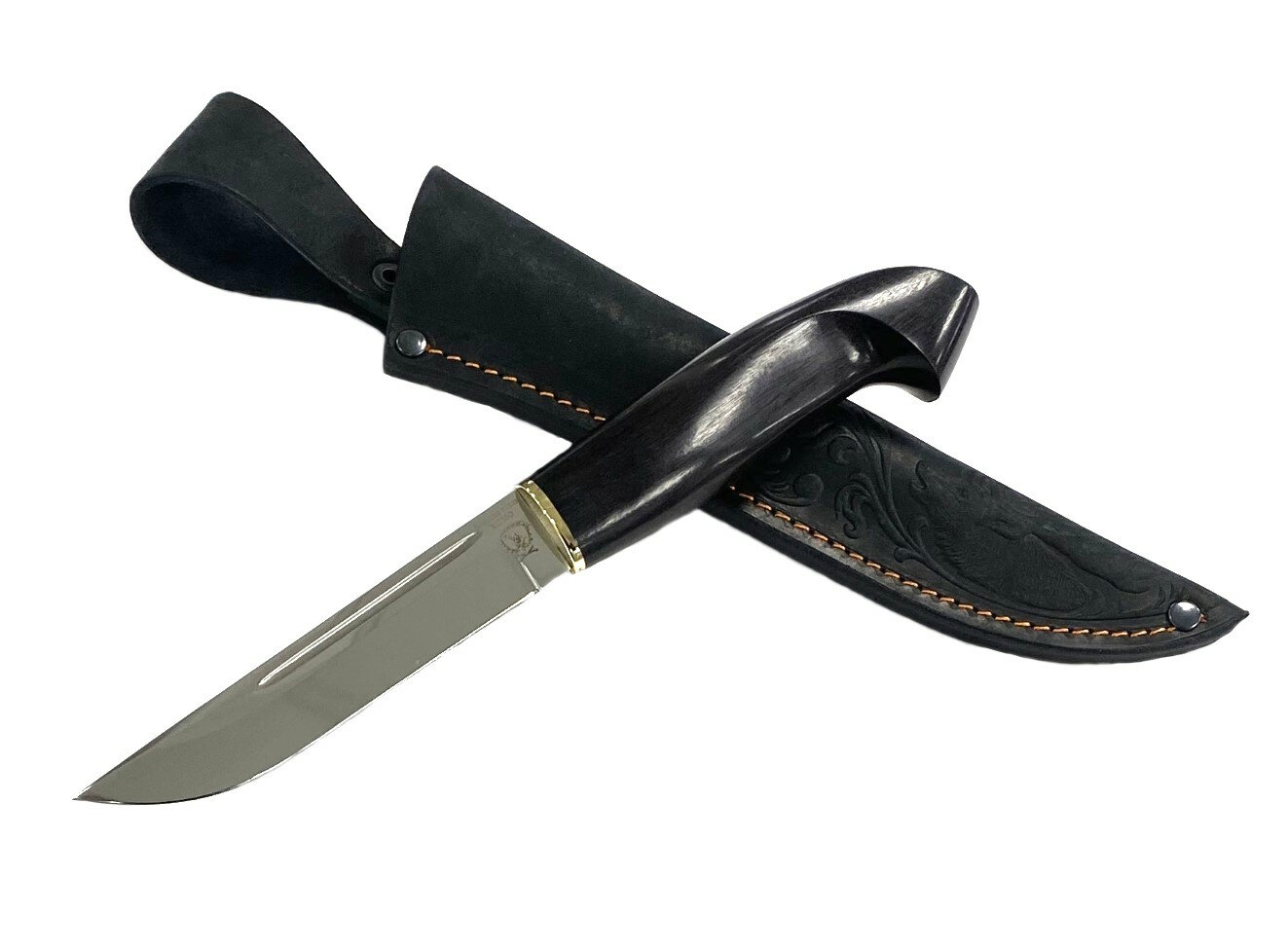 Финский нож Пуукко, кованая Х12МФ, черный граб, Русский молот