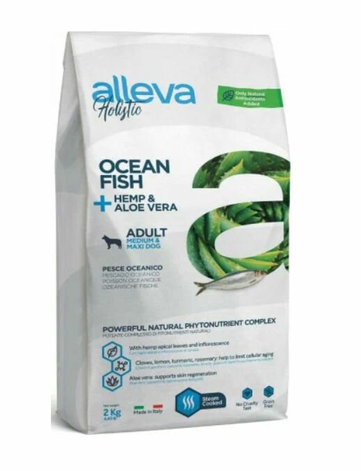 Сухой беззерновой корм Alleva HOLISTIC ADULT OCEAN FISH MEDIUM/MAXI для взрослых собак средних и крупных пород, с океанической рыбой, 2 кг