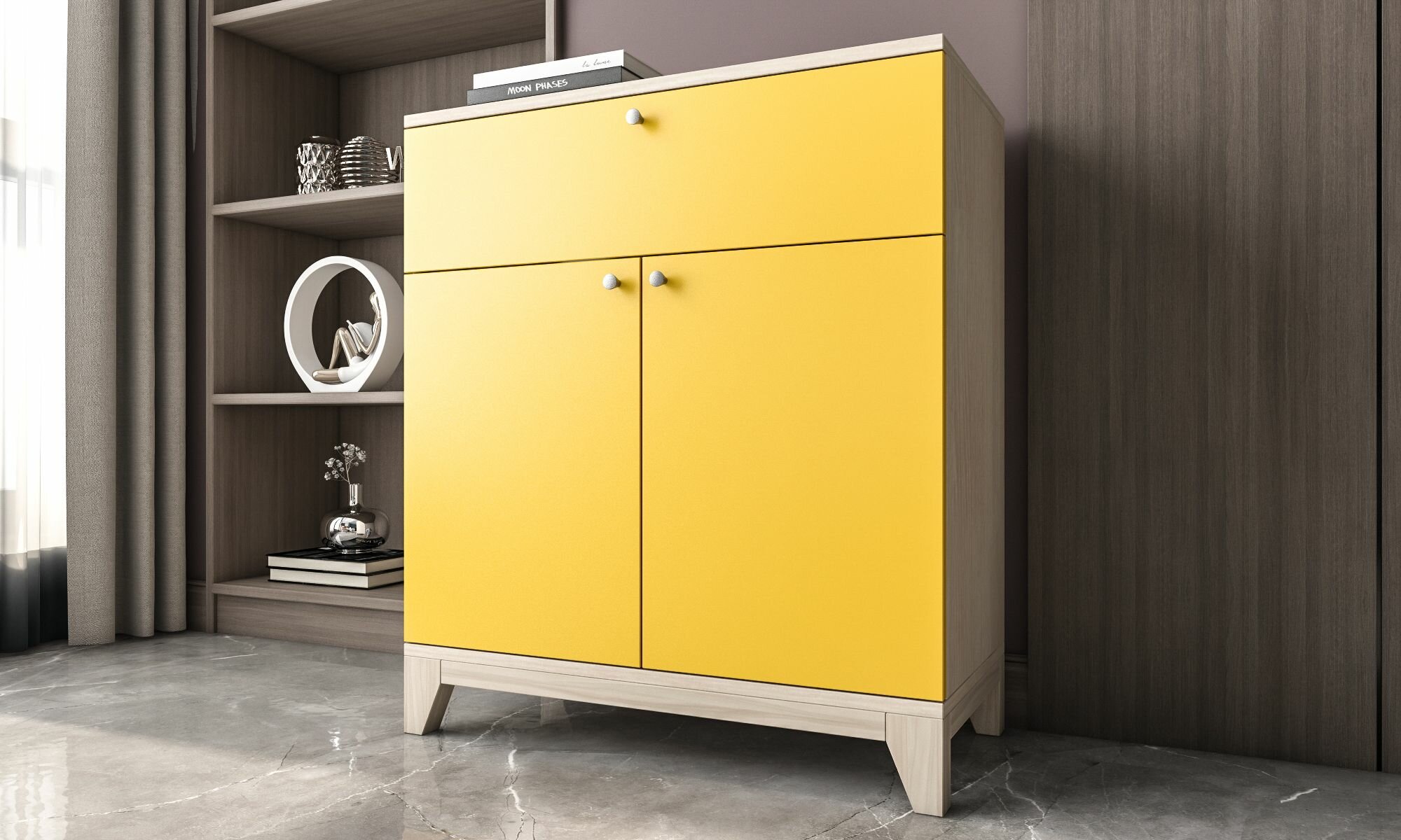 Комод с выдвижным ящиком и полками "Хельга 3" МДФ 70х80х40 Кремона шампань / Нарцисс