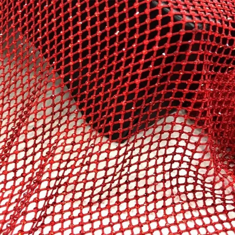 OMZHIMO Эластичная сетка с стразами SS10 Красный, 50cm X 100cm, Red