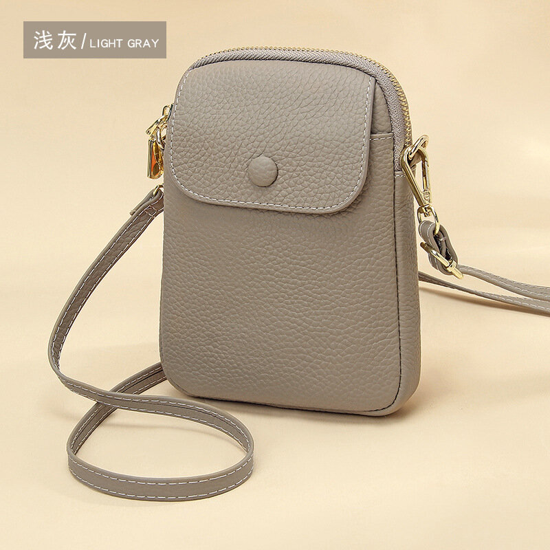 Сумка-мессенджер Zhennishi, для мобильного телефона, натуральная кожа, светло-серая