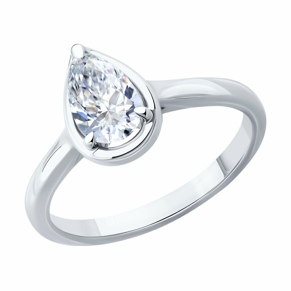 Кольцо, белое золото, 585 проба, бриллиант выращенный