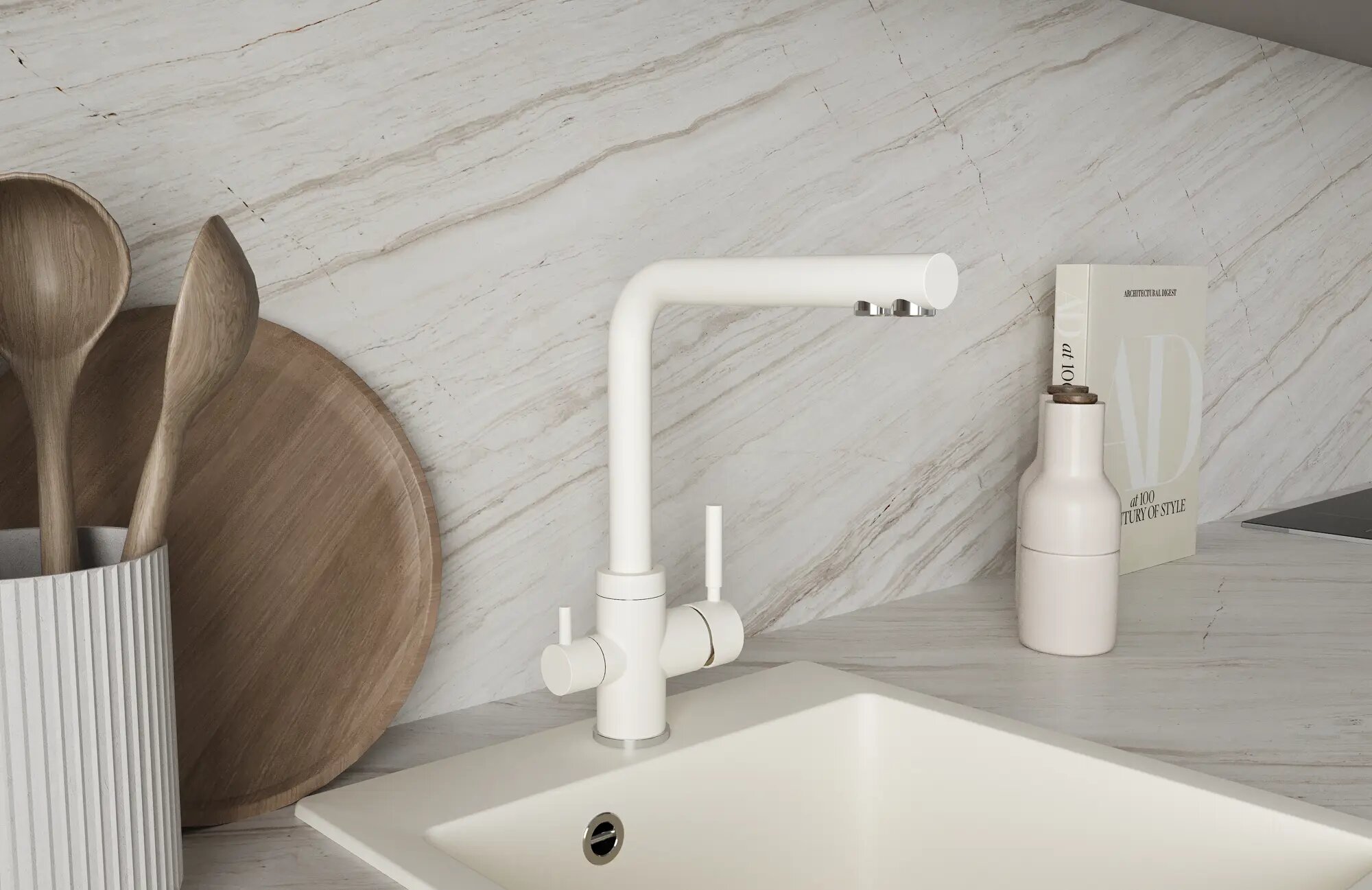 Смеситель кухонный Delinia Луза высота 34.7 см цвет белый жасмин