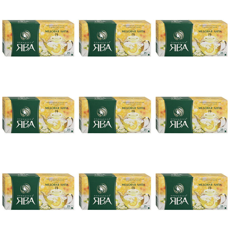 Чай зеленый в пакетиках для чашки Принцесса Ява Медовая липа, 25*1,5 г (комплект 9 шт.) 6014383