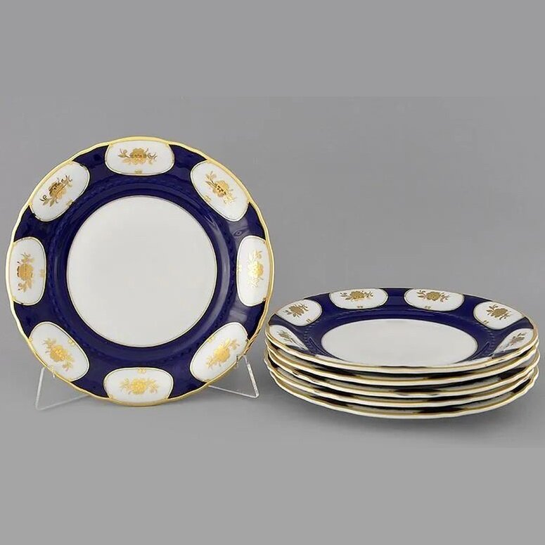 Набор из 6 обеденных тарелок Leander Sonata Kobalt + Zlatá Květina 07160115-0443