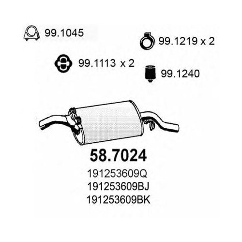 Глушитель выхлопных газов конечный, ASSO 58.7024 (1 шт.)