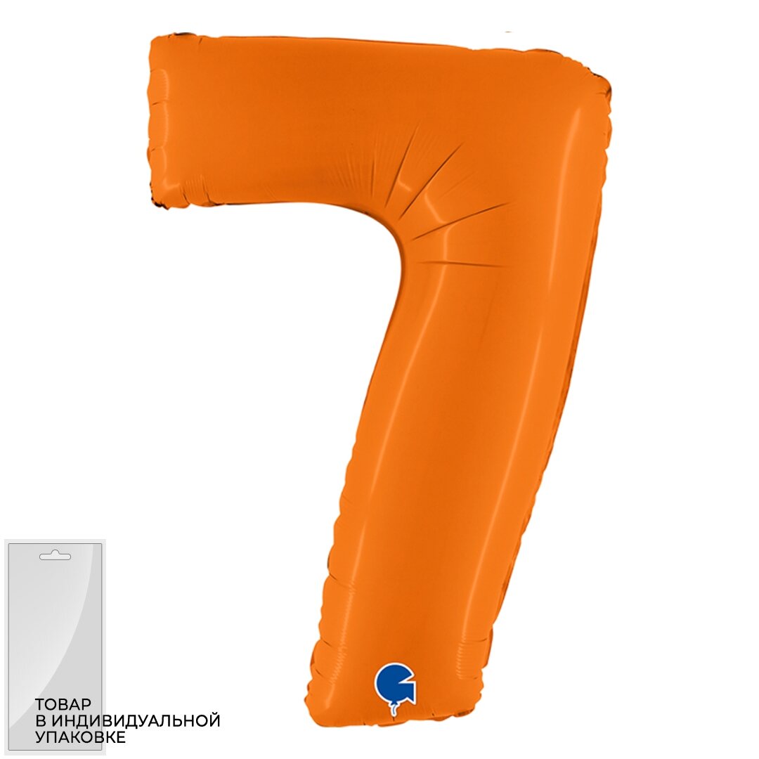 Шар (40'/102 см) Цифра, 7, Оранжевый, Сатин, 1 шт. в уп.